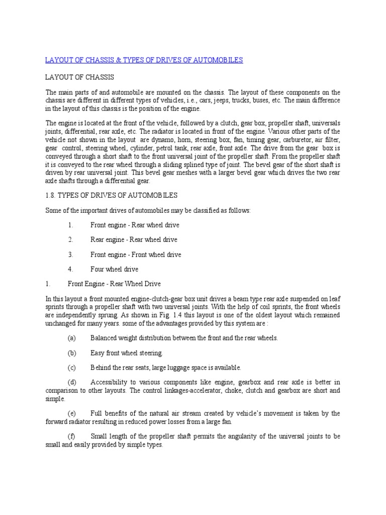 Layout of Chassis & Types of Drives of Automobiles | PDF | Axle ...