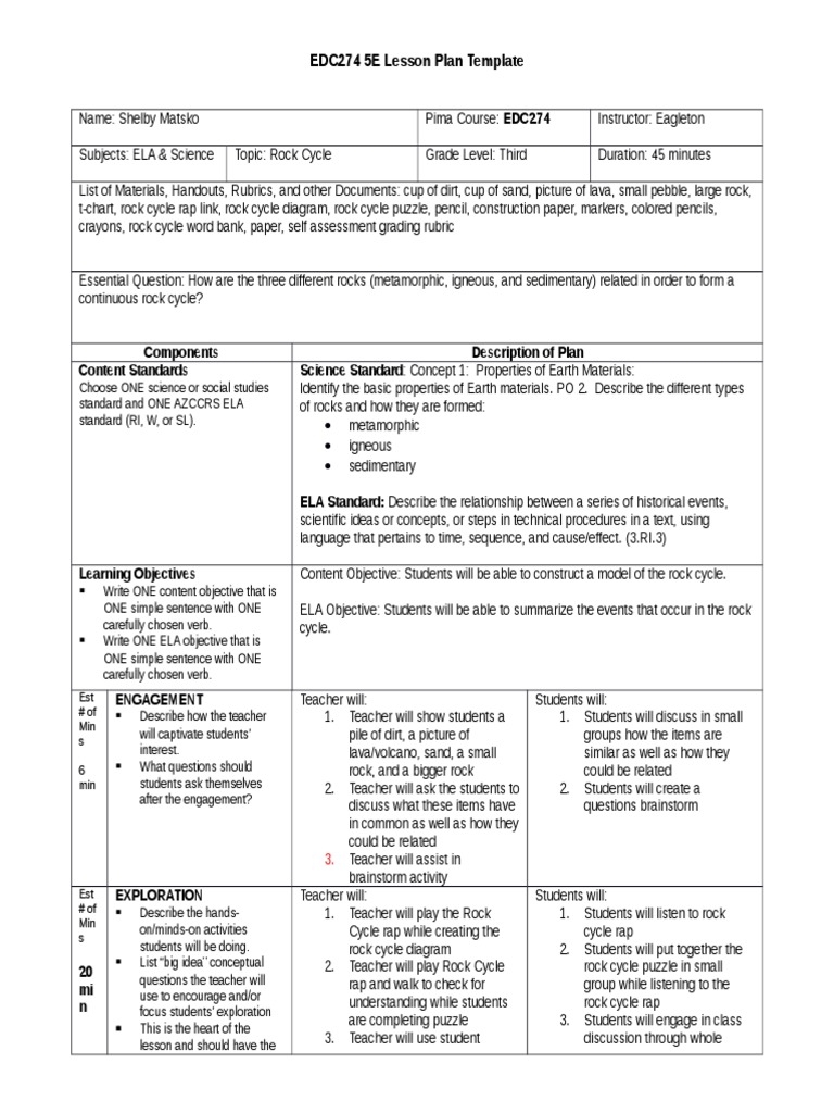 Edc274 5e Lesson Plan Rocky Cycle | PDF | Lesson Plan | Project Based ...