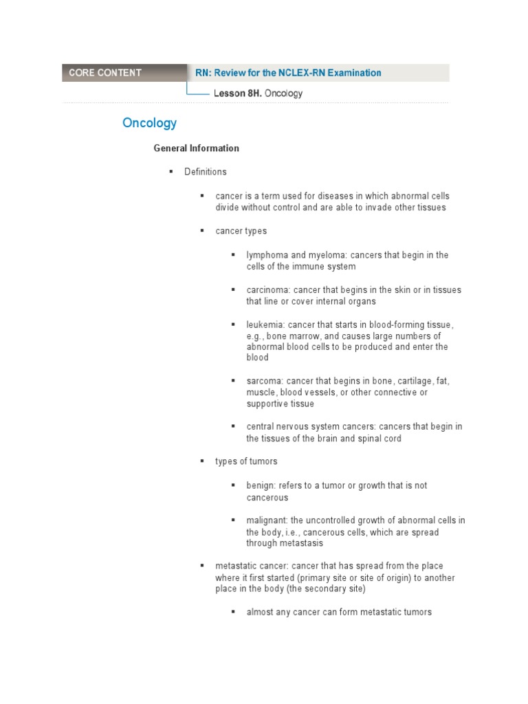 Nursing Oncology Notes | PDF | Colorectal Cancer | Cancer