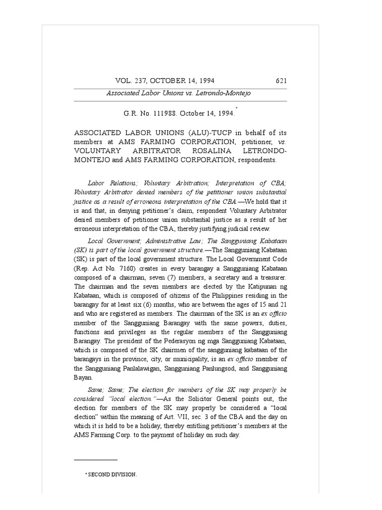 10 Associated Labor Unions (ALU) - TUCP v. Letrondo-Montejo | PDF ...