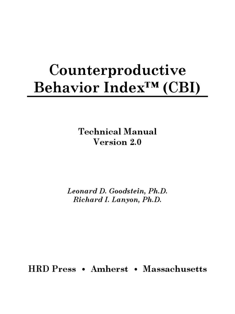 Counterproductive Behavior Index™ (CBI) : Technical Manual | PDF ...
