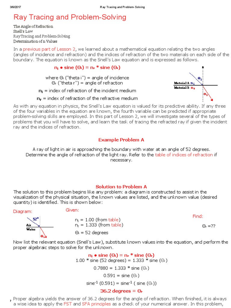 Ray Tracing and Problem-Solving | PDF | Refraction | Refractive Index