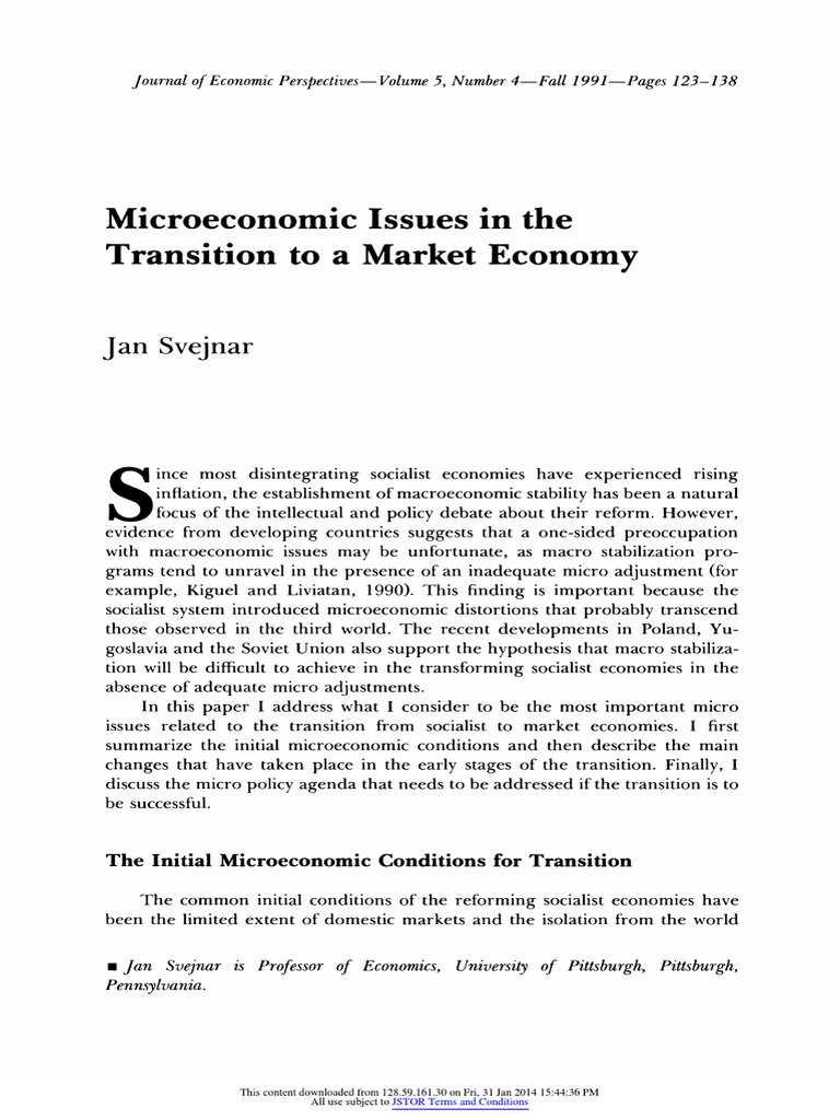 Microeconomic Issues in the Transition to a Market Economy: Analyzing ...
