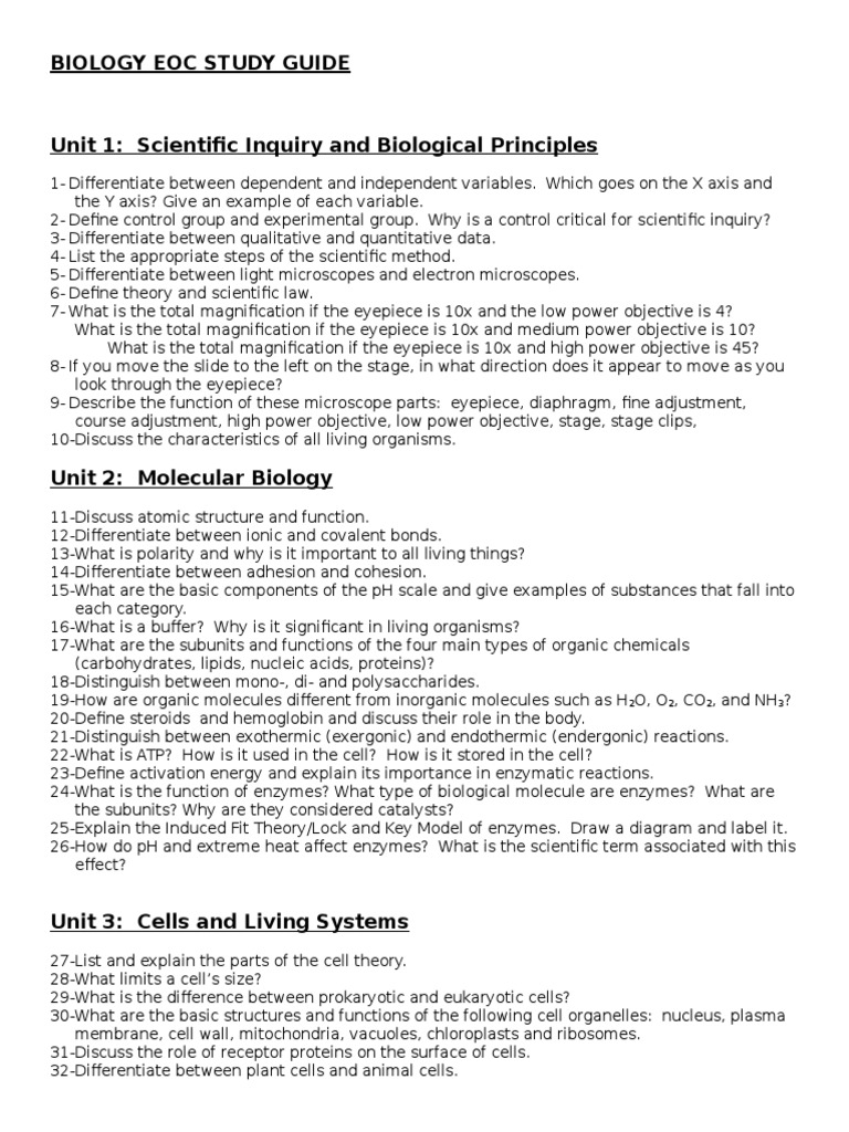 Biology Eoc Study Guide | PDF | Dominance (Genetics) | Cell (Biology)