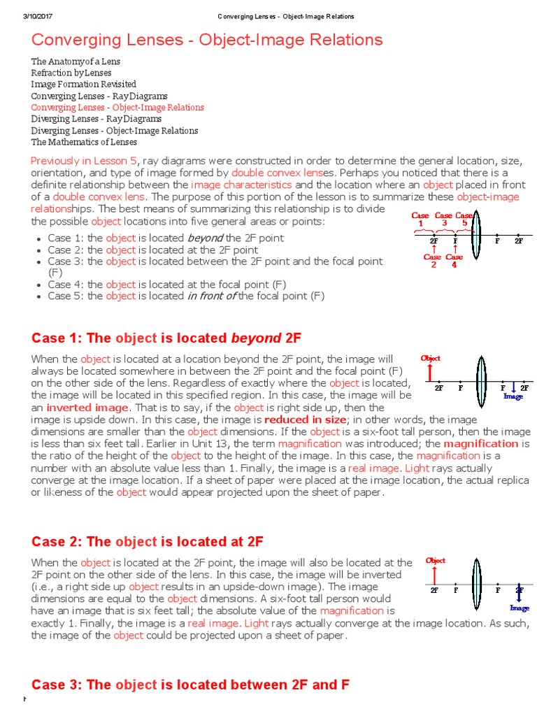 Converging Lens Object-Image Relations | PDF | Lens (Optics) | Optics