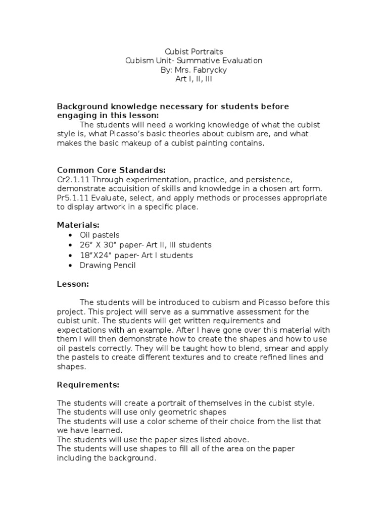 Cubism Portraits for Art Students | PDF