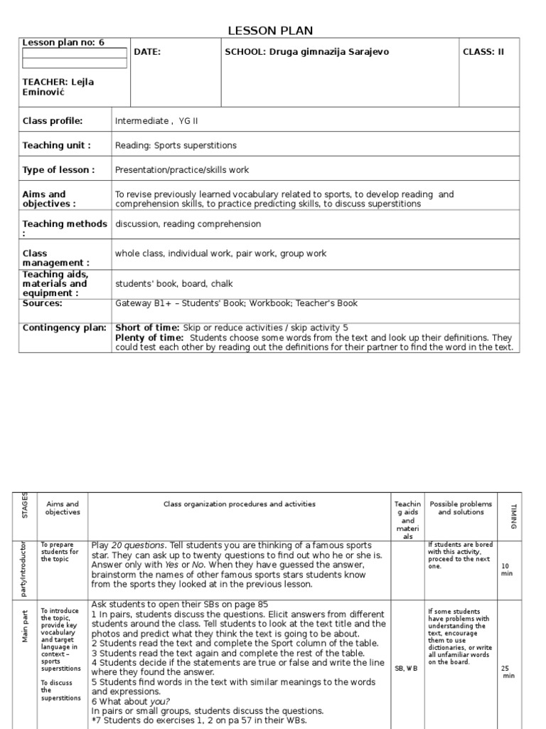 B1+ (02-II) Reading Sport Superstitions | PDF | Lesson Plan | Reading ...
