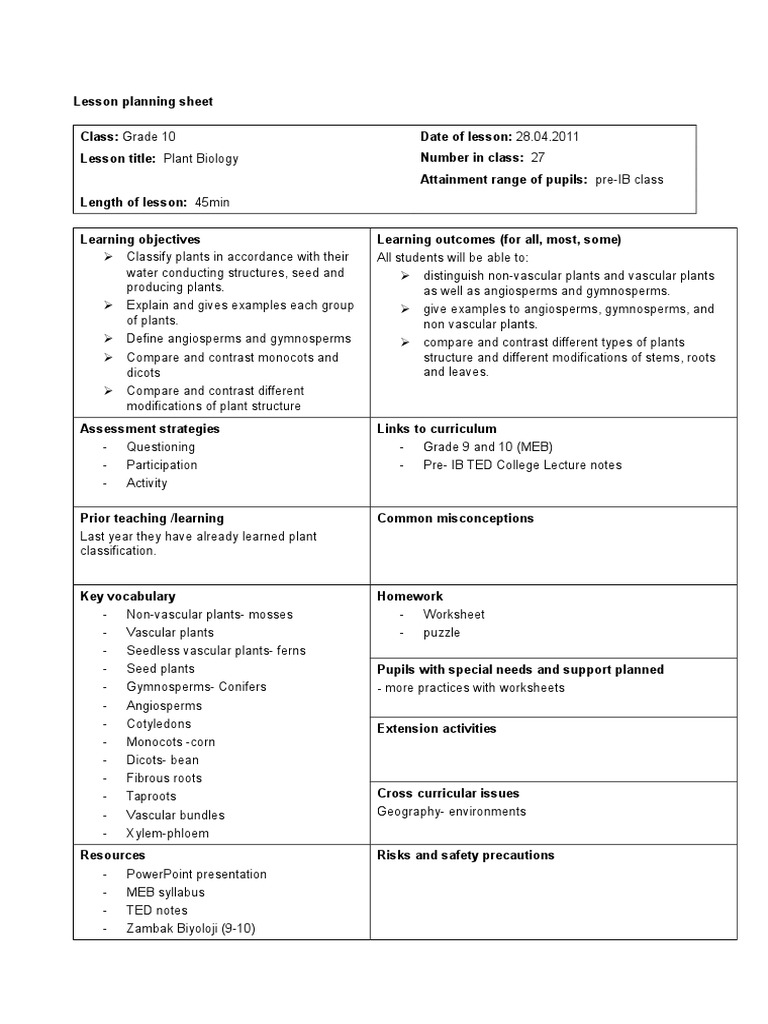 Lesson Plan | PDF | Lesson Plan | Plants