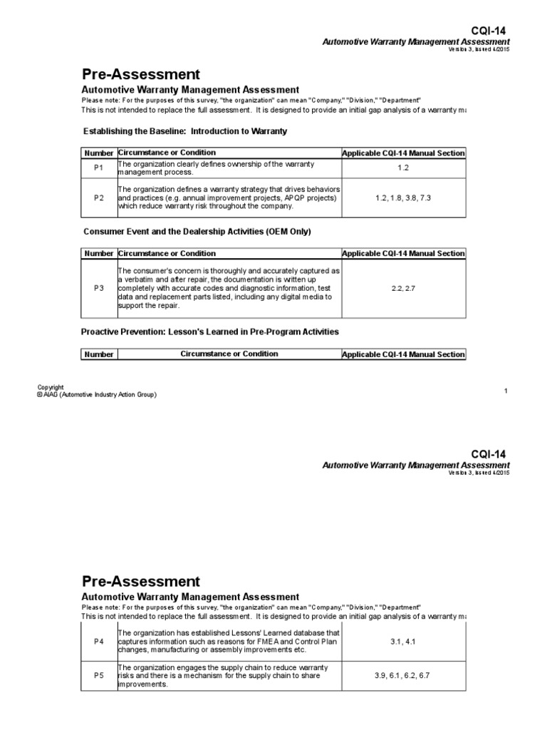CQI-14 Assessment Tool Final | PDF | Design For Six Sigma | Supply Chain