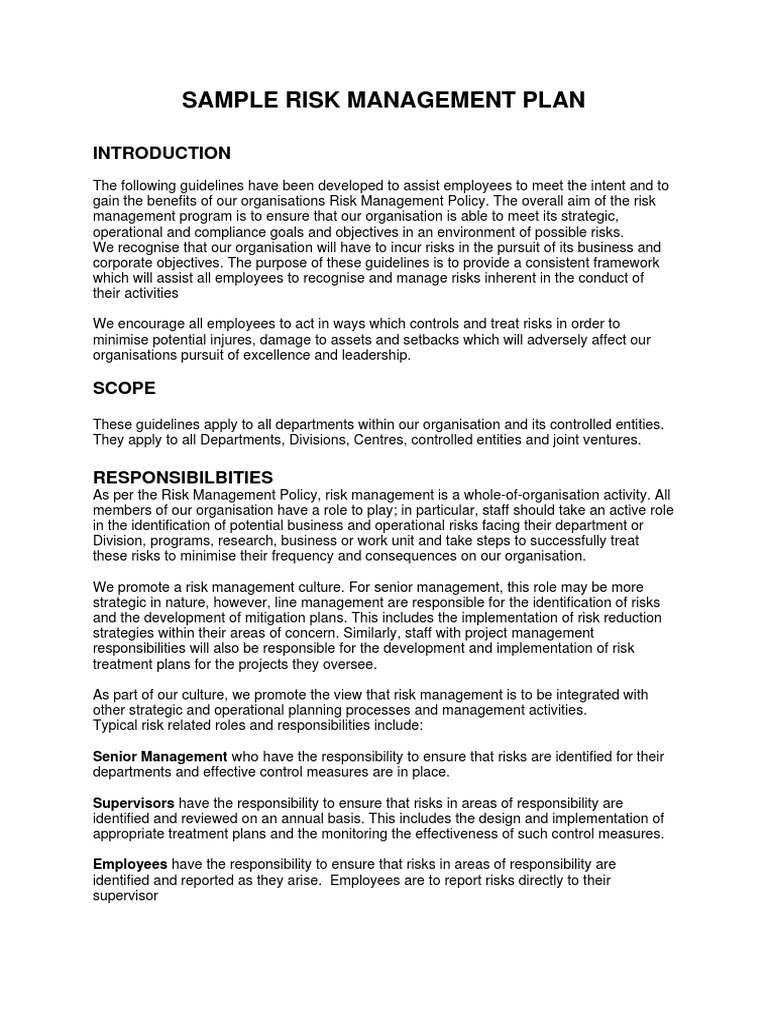 Sample Risk Management Plan | PDF | Risk Management | Risk