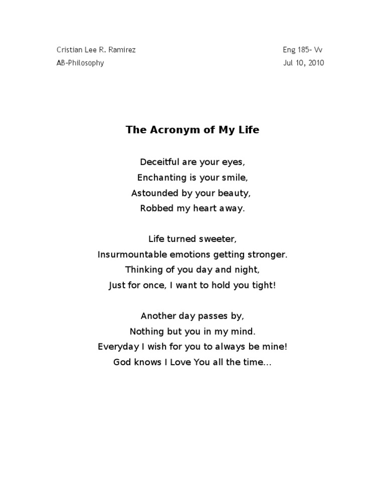 Love Poem: The Acronym of My Life | PDF