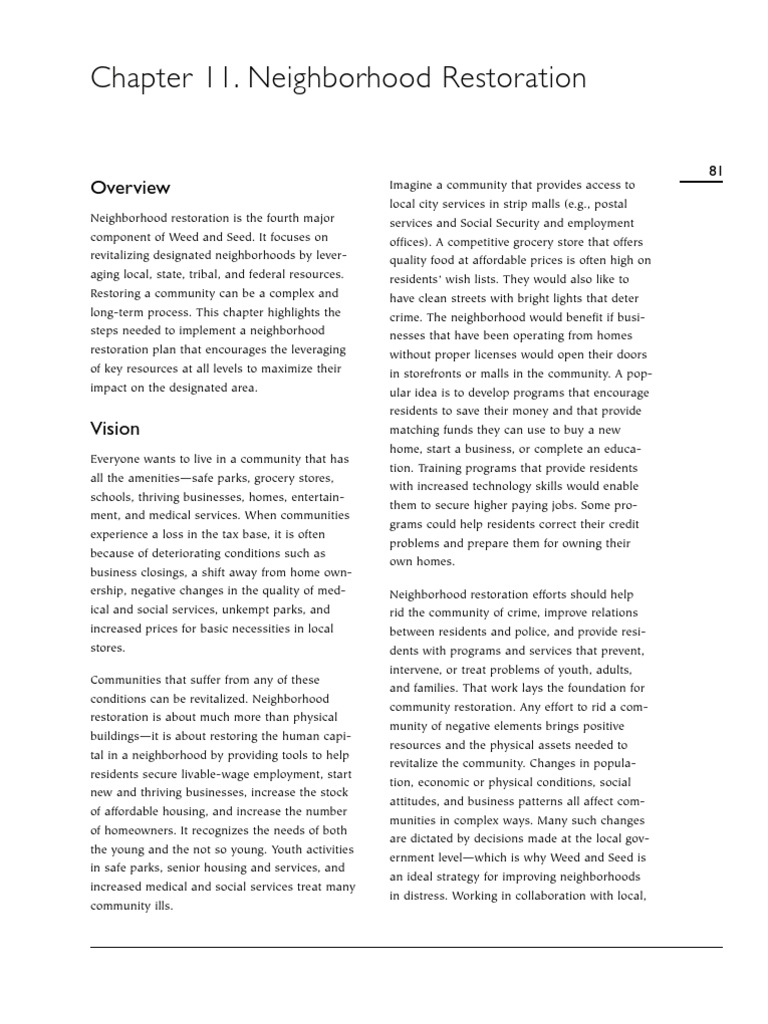 Chapter 11. Neighborhood Restoration | PDF | Committee | Goal