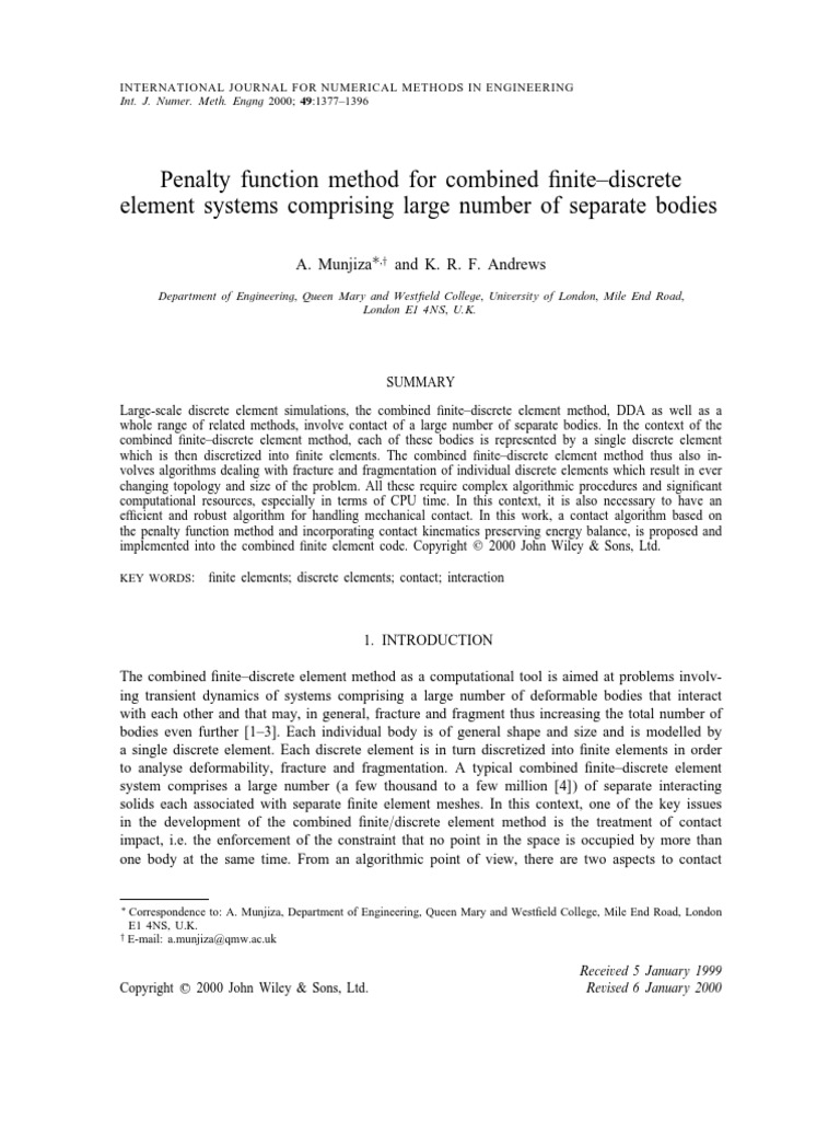 Penalty Function Method For Combined Ÿnite-Discrete Element Systems ...