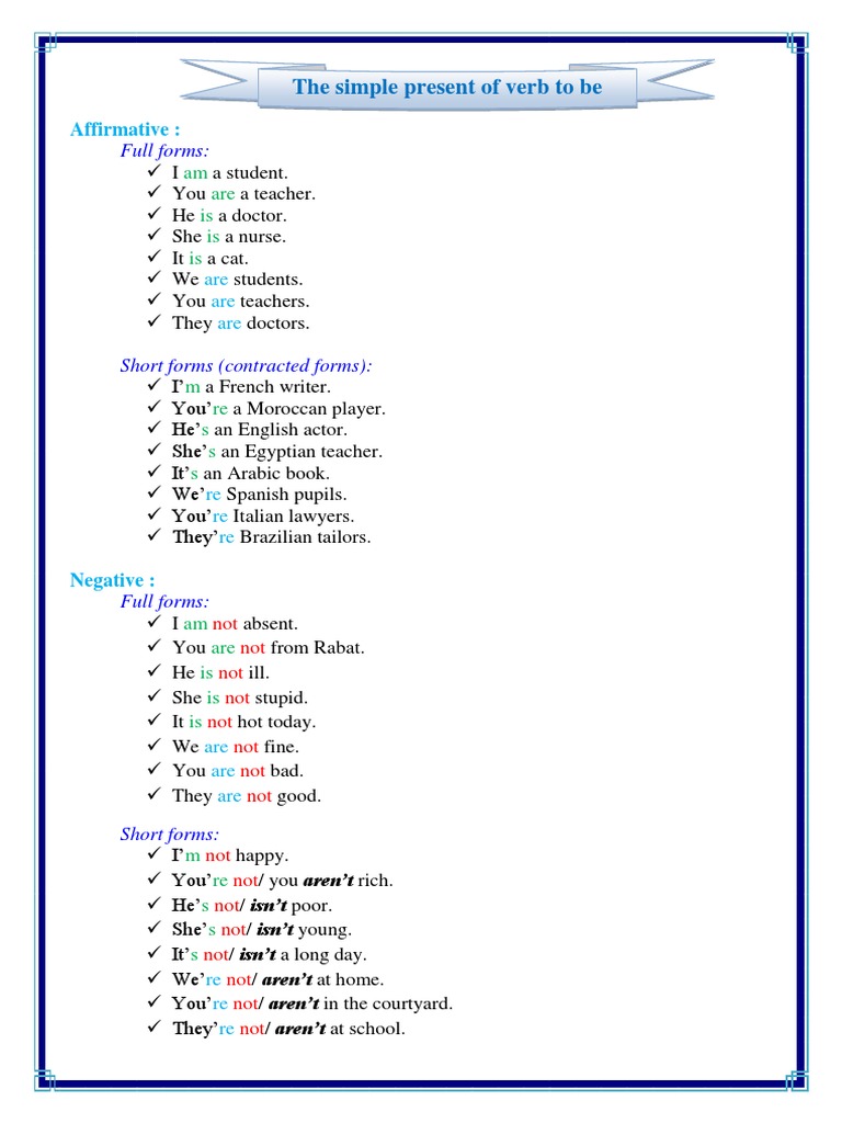 The Simple Present of Verb To Be | PDF