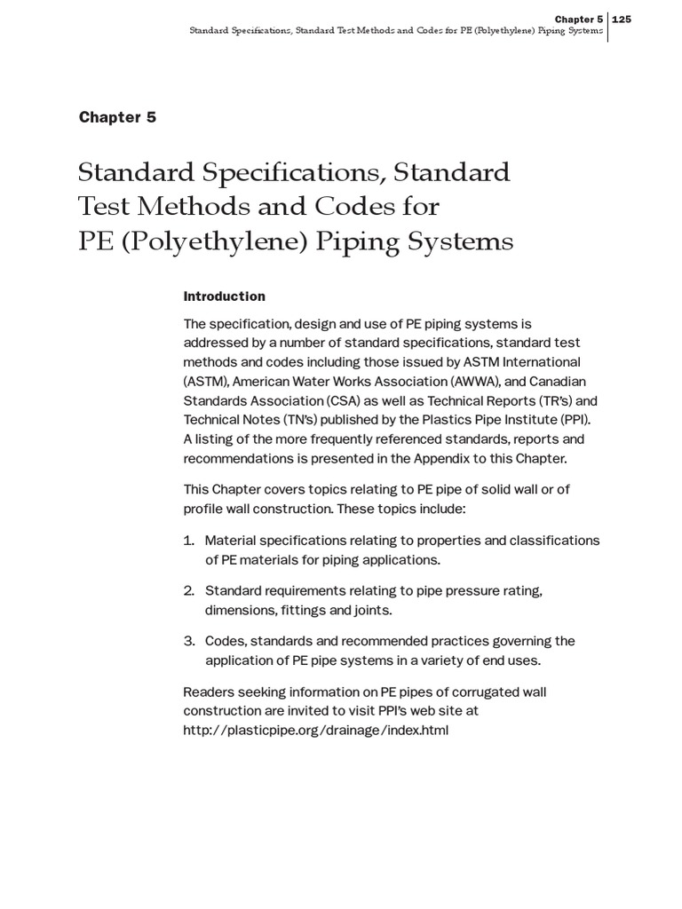 PE Piping Standards and Specifications | PDF | Polyethylene | Pipe ...