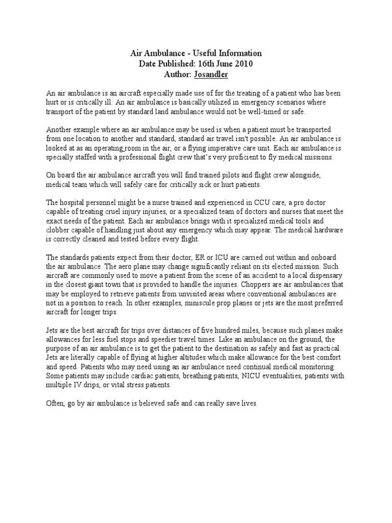 Air Ambulance | PDF | Ambulance | Intensive Care Unit