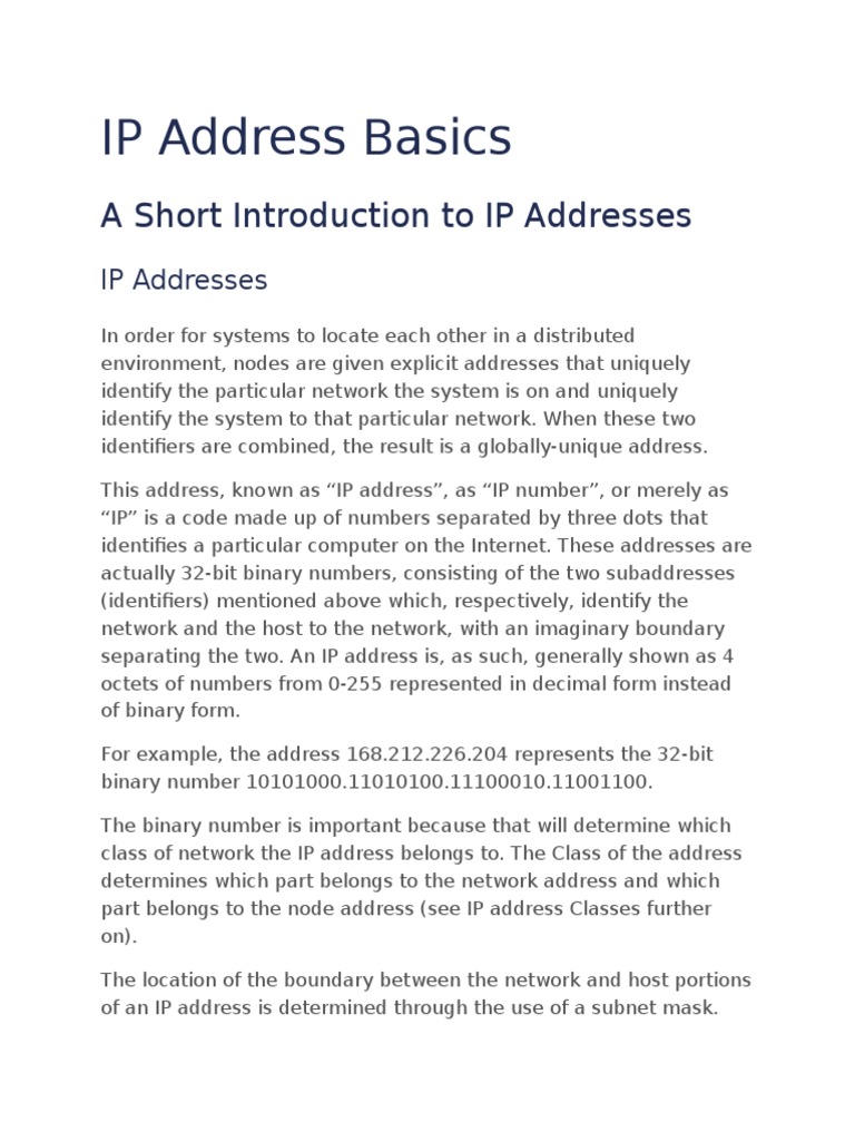 IP Address Basics | PDF | Ip Address | Internet Protocols