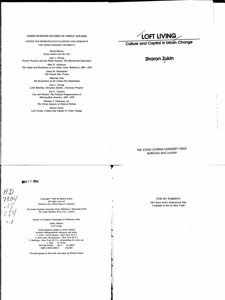 Zukin Sharon Loft Living Culture and Capital Urban Change | PDF ...