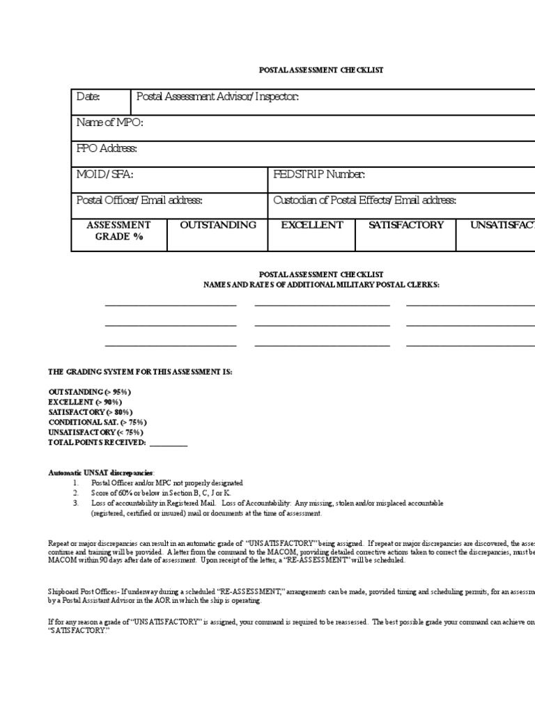 Postal Assessment Excel (August 2009) | PDF | United States Postal ...