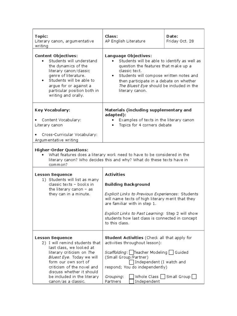 Literary Canon Lesson | Download Free PDF | Educational Assessment ...