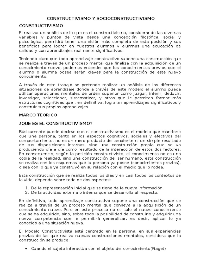 Constructivismo y Socioconstructivismo | PDF | Constructivismo (filosofía de la educación ...