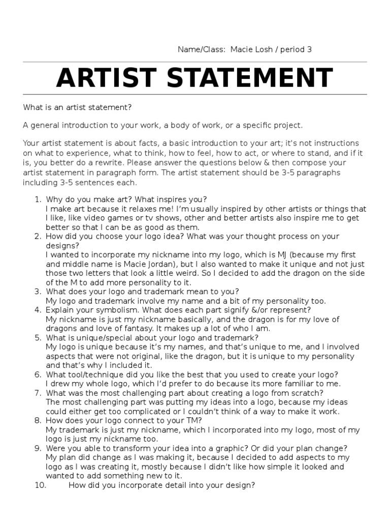 Final Artist Statement Graphics | PDF | Logos | Cognition
