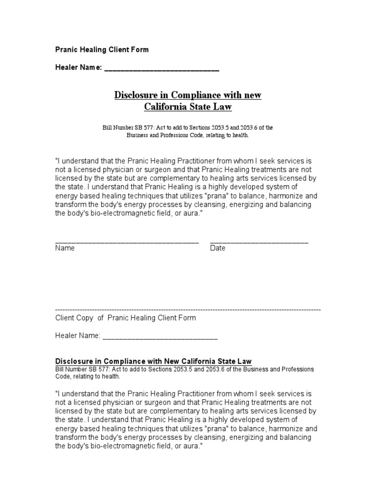 Pranic Healing Form CA | PDF