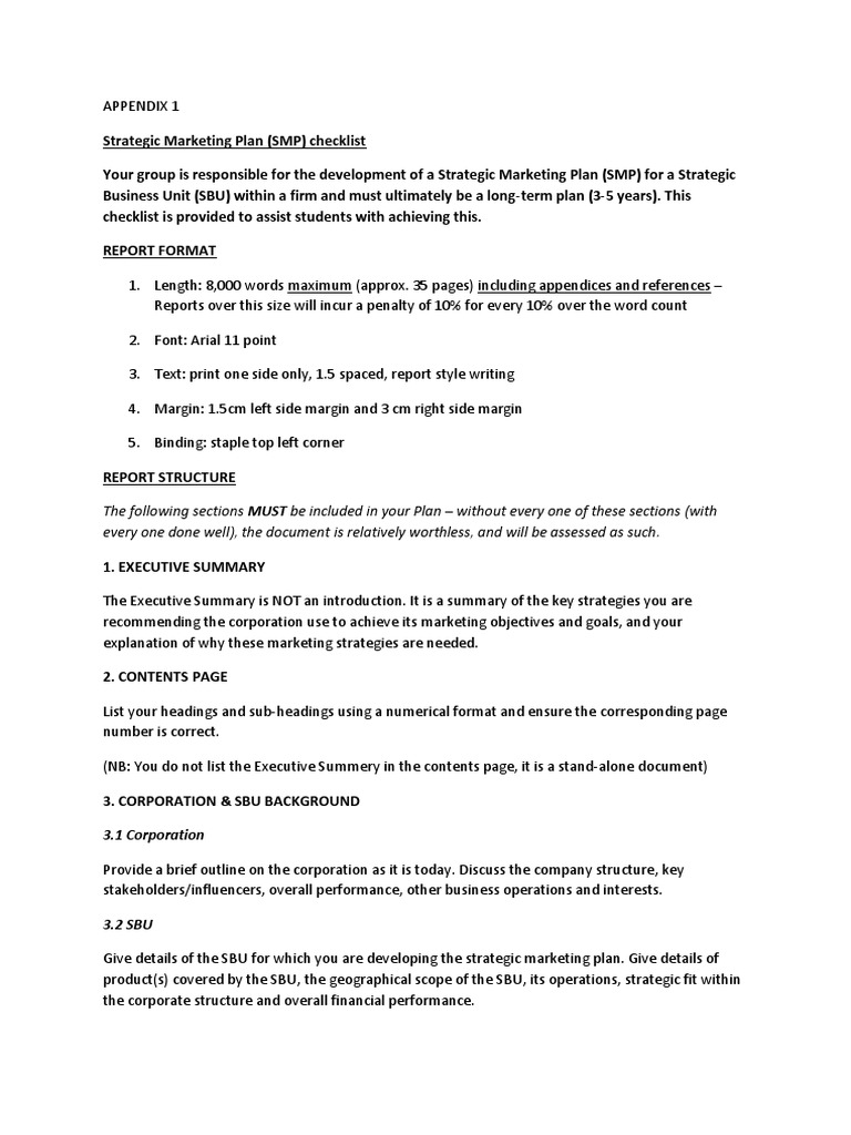 Appendix 1 - SMP Checklist | PDF | Strategic Management | Marketing ...
