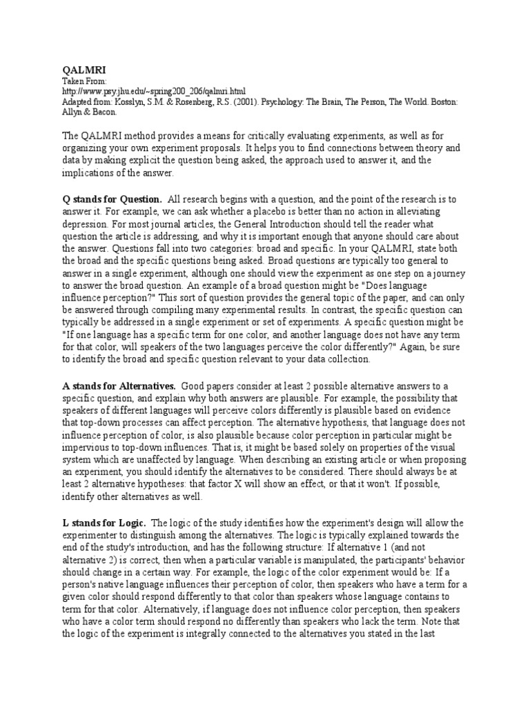QALMRI | PDF | Experiment | Perception