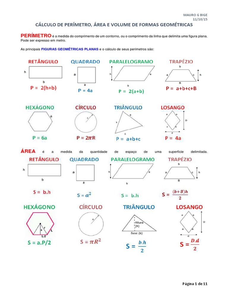 (Cálculo de Perímetro Área e Volume de formas geométricas).pdf ...