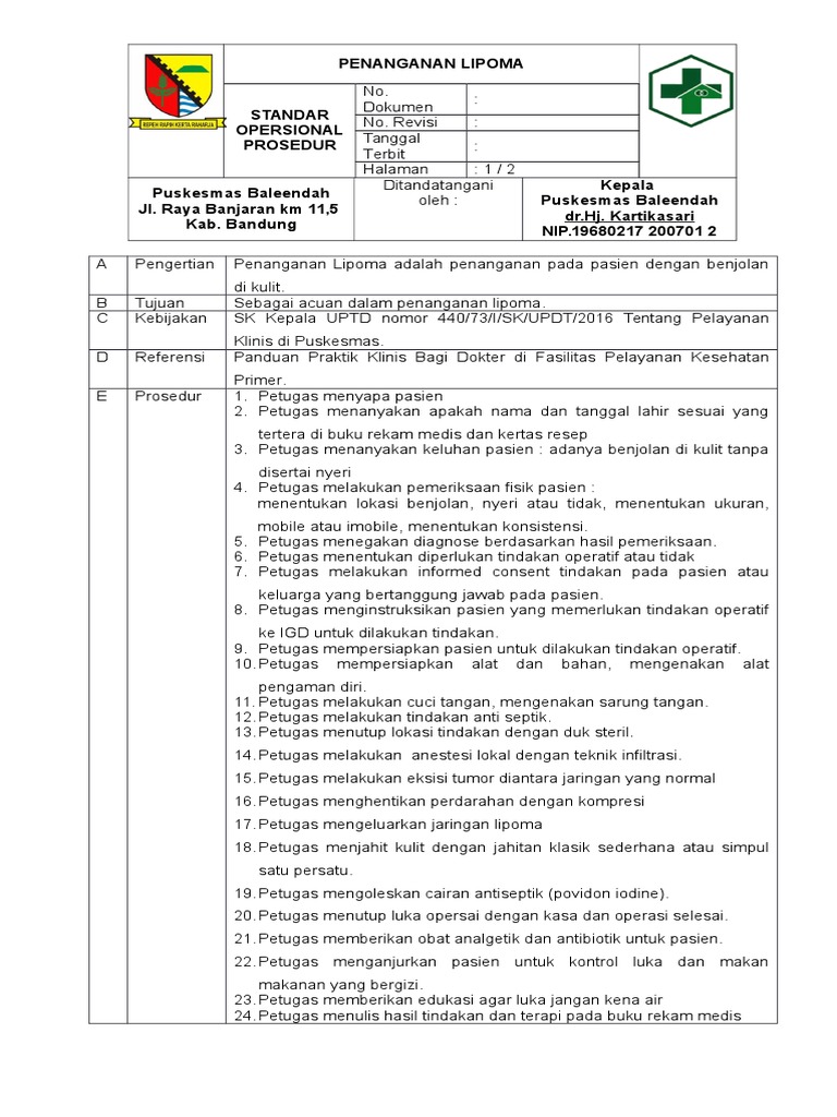 Sop Penanganan Lipoma | PDF