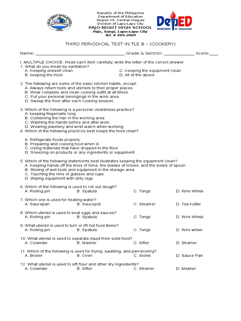 Tle-Grade 8 3rd | PDF | Spoon | Kitchen Utensil