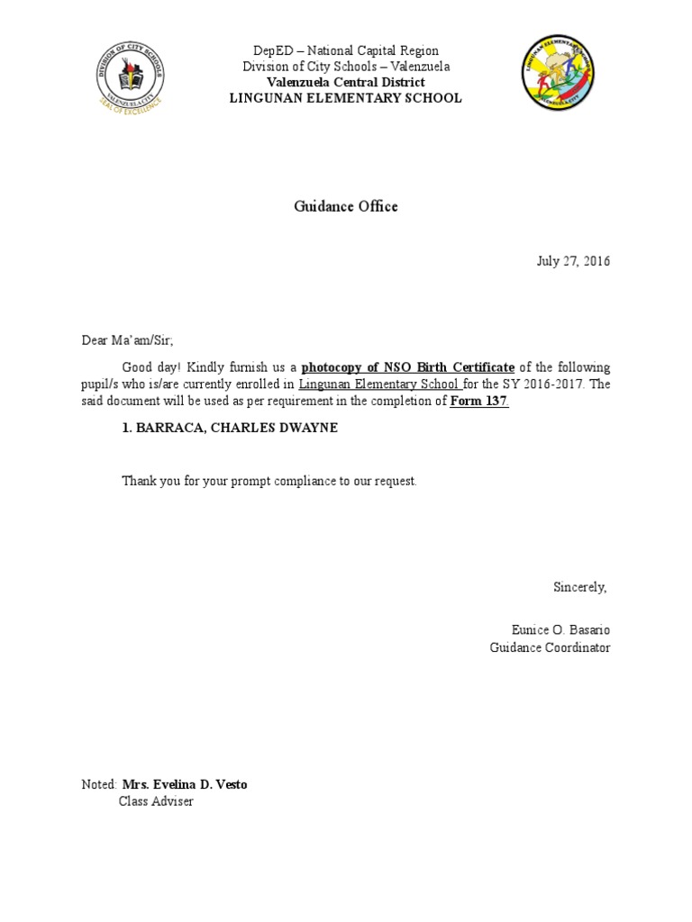 Request Letter For Nso | PDF