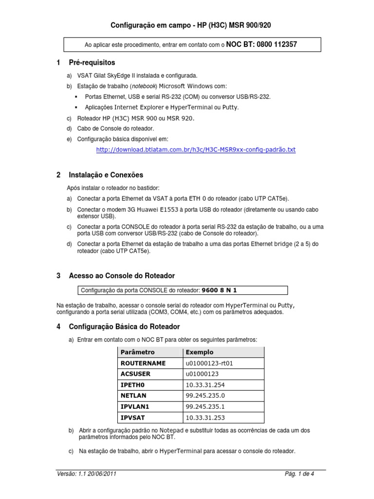Configuração-HP H3C MSR900 e 920-v1.1 | PDF | Roteador (informática ...