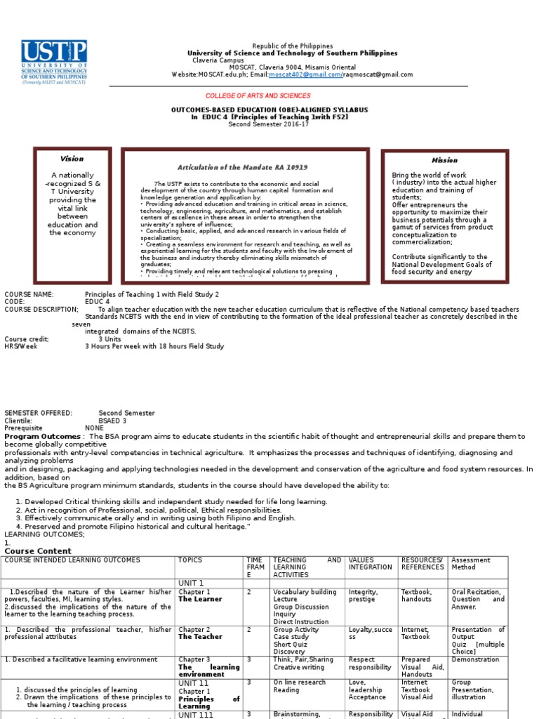SYLLABUS principles of teaching.docx | Lecture | Learning