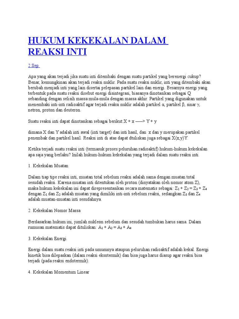 Hukum Kekekalan Dalam Reaksi | PDF