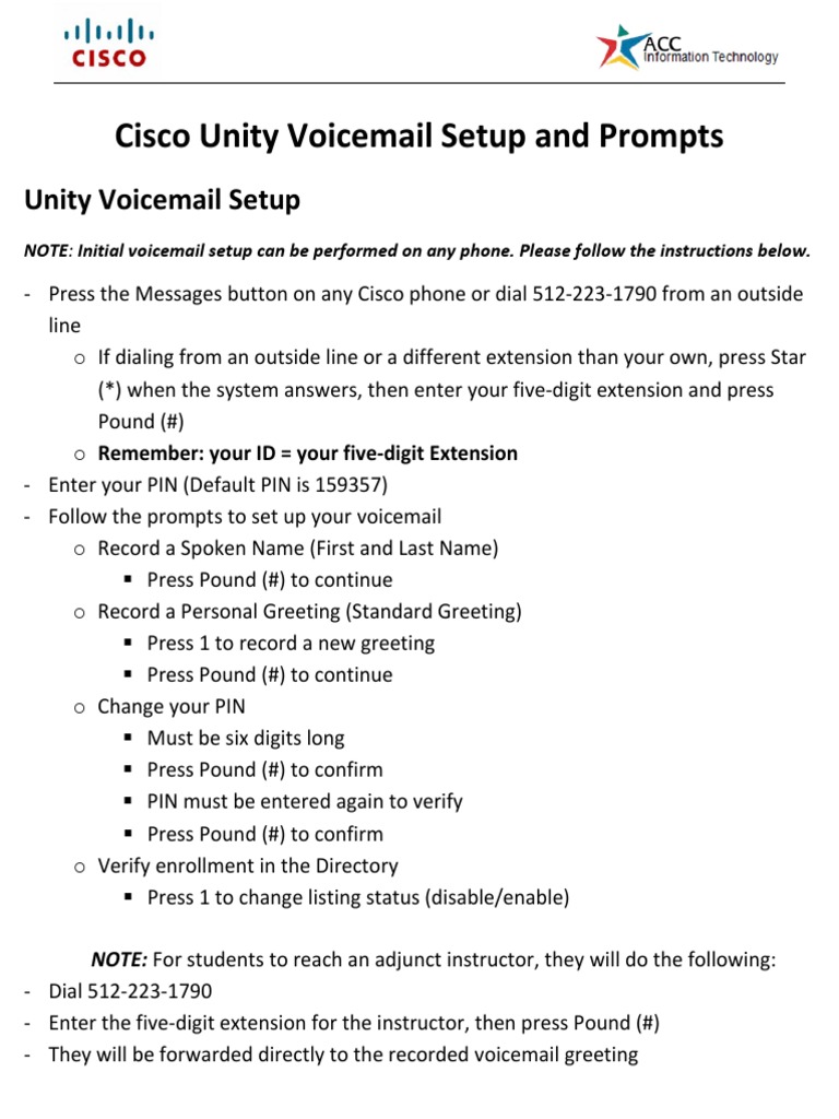 Cisco Unity VM Setup and Prompts PDF | PDF | Voicemail | Electronics