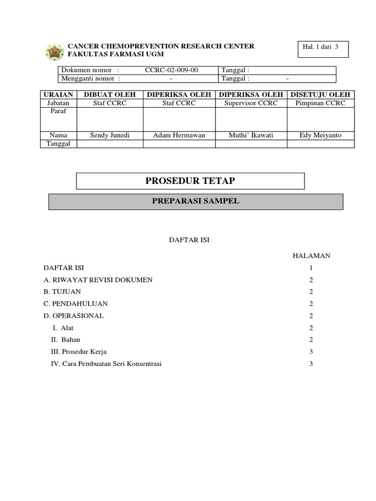 9 Sop Preparasi Sampel | PDF