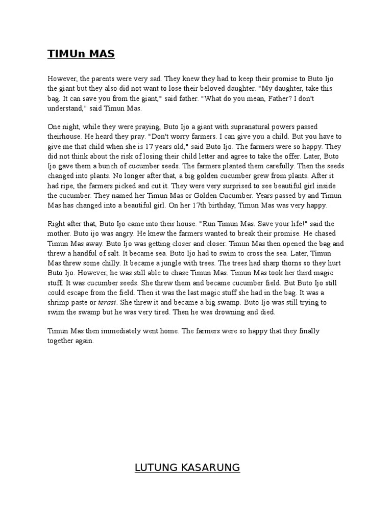 Timun Mas: A Narrative Structure Analysis | PDF | Characters In Romeo ...