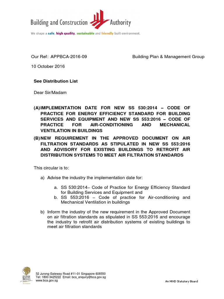Circular On New Ss530 and Ss553 and Air Filtration Standards in ...