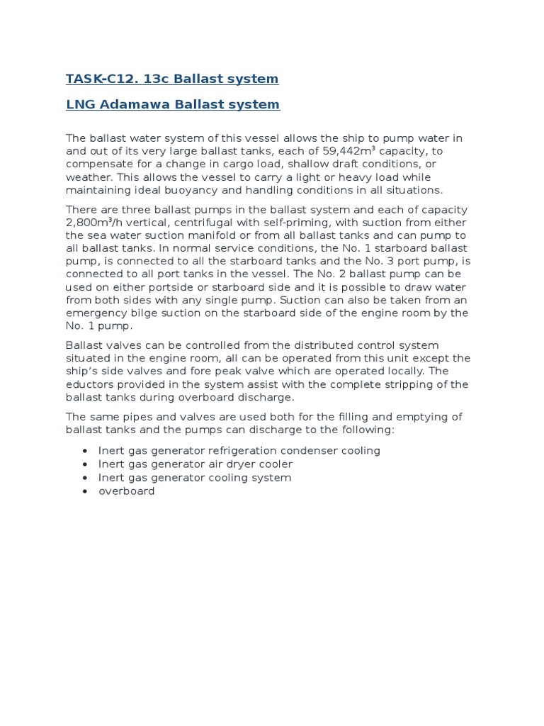 TASK-C12. 13c Ballast System LNG Adamawa Ballast System | PDF