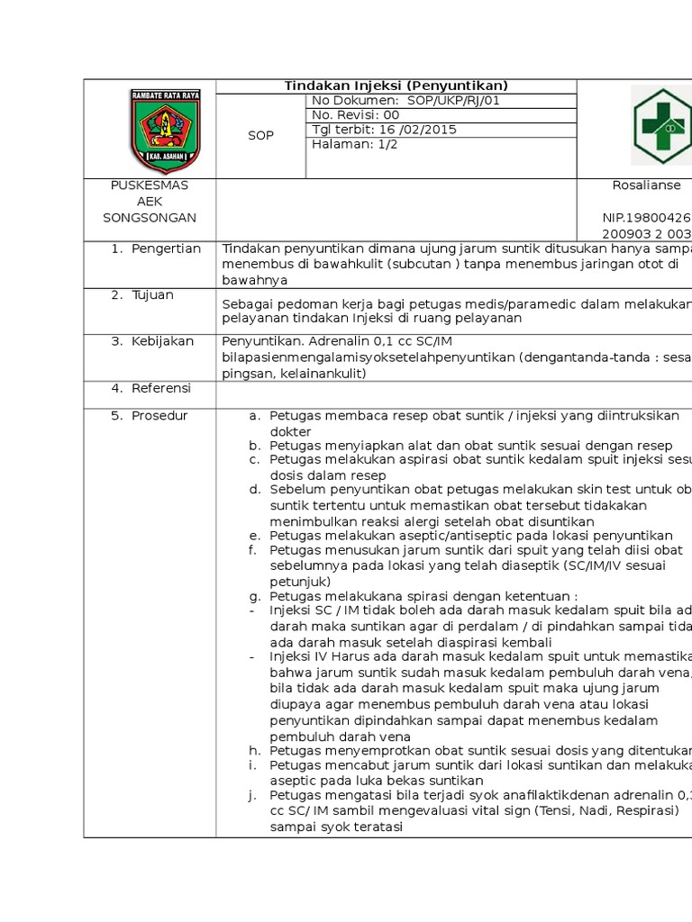 Sop Tindakan Injeksi | PDF