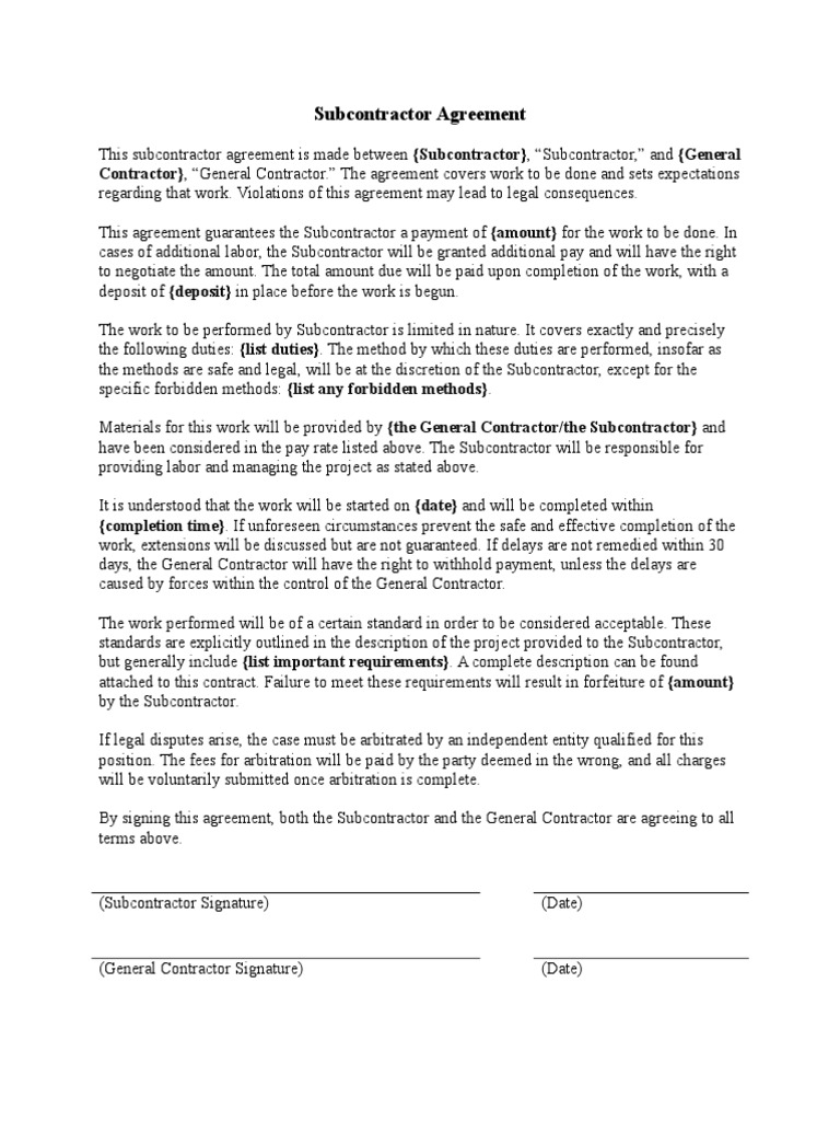 Subcontractor Agreement | PDF | General Contractor | Arbitration
