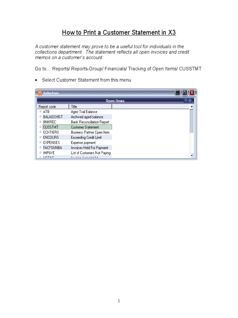 How To Print A Customer Statement in X3 | PDF