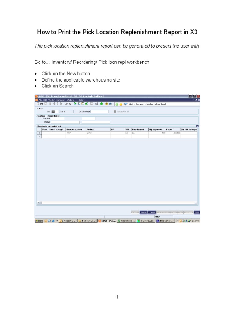 How To Print The Pick Location Replenishment Report in X3
