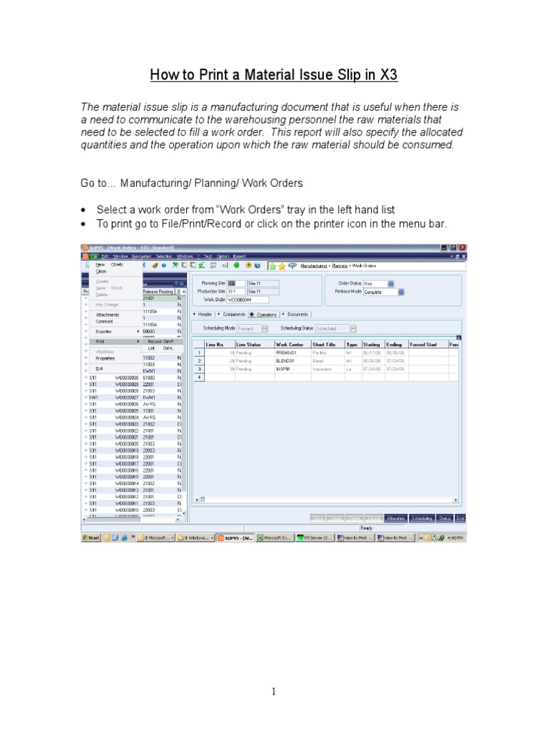 How To Print A Material Issue Slip in X3 | PDF | Finance & Money Management
