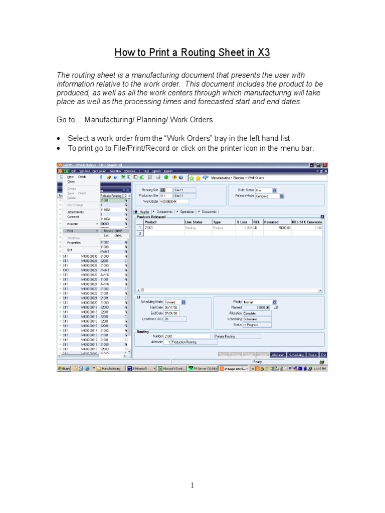 How To Print A Routing Sheet in X3 | PDF | Finance & Money Management