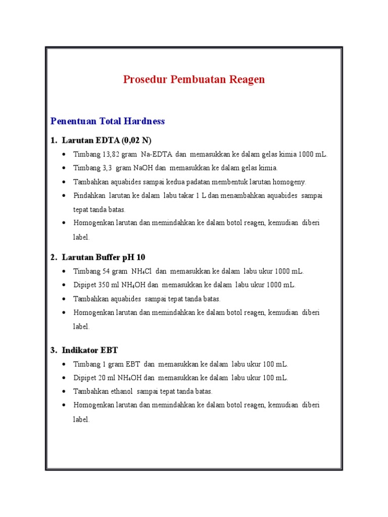 Prosedur Pembuatan Reagen | PDF