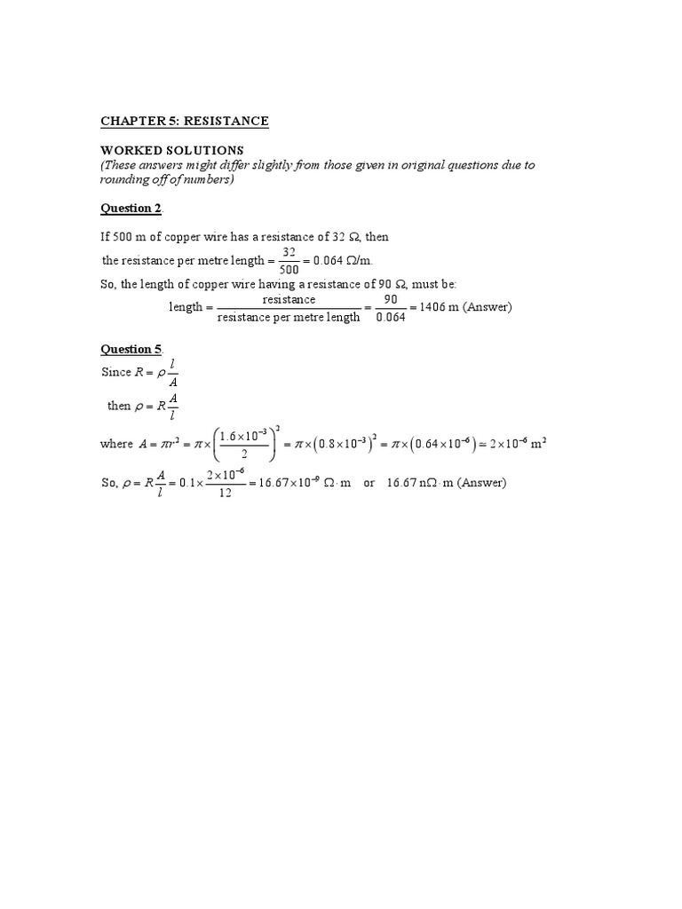 Chapter 5: Resistance Worked Solutions | PDF