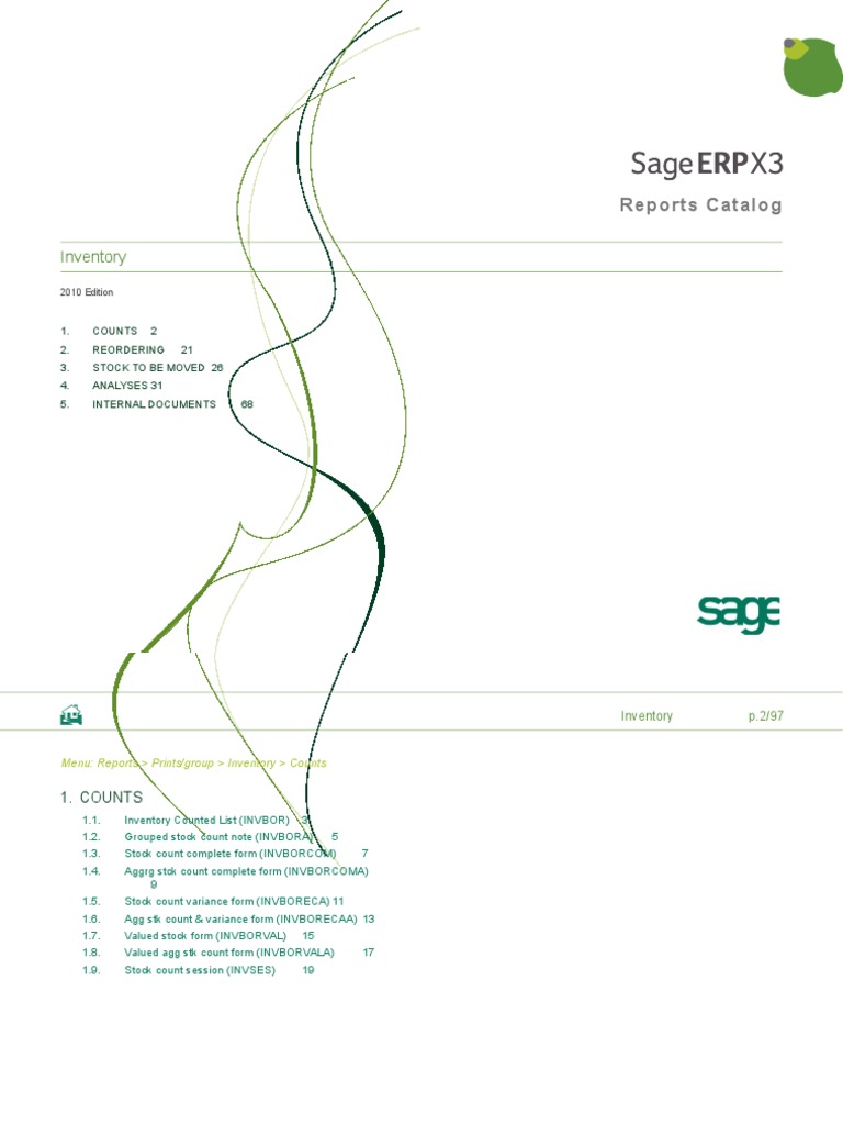 Sage X3 - User Guide - SE - Reports - Inventory-US000 | PDF